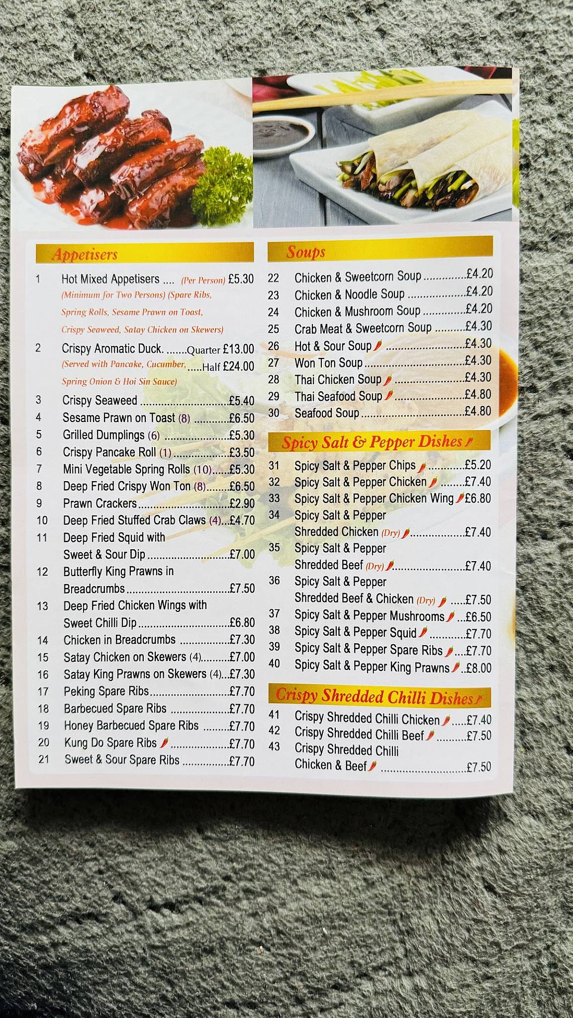 Menu at Pak-Lok fast food, Bridgwater