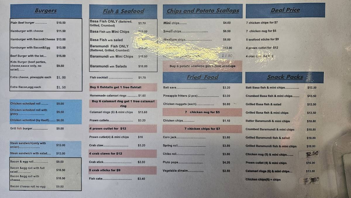 Menu at Pep's Takeaway fast food, Lake Illawarra, 3 Reddall Parade