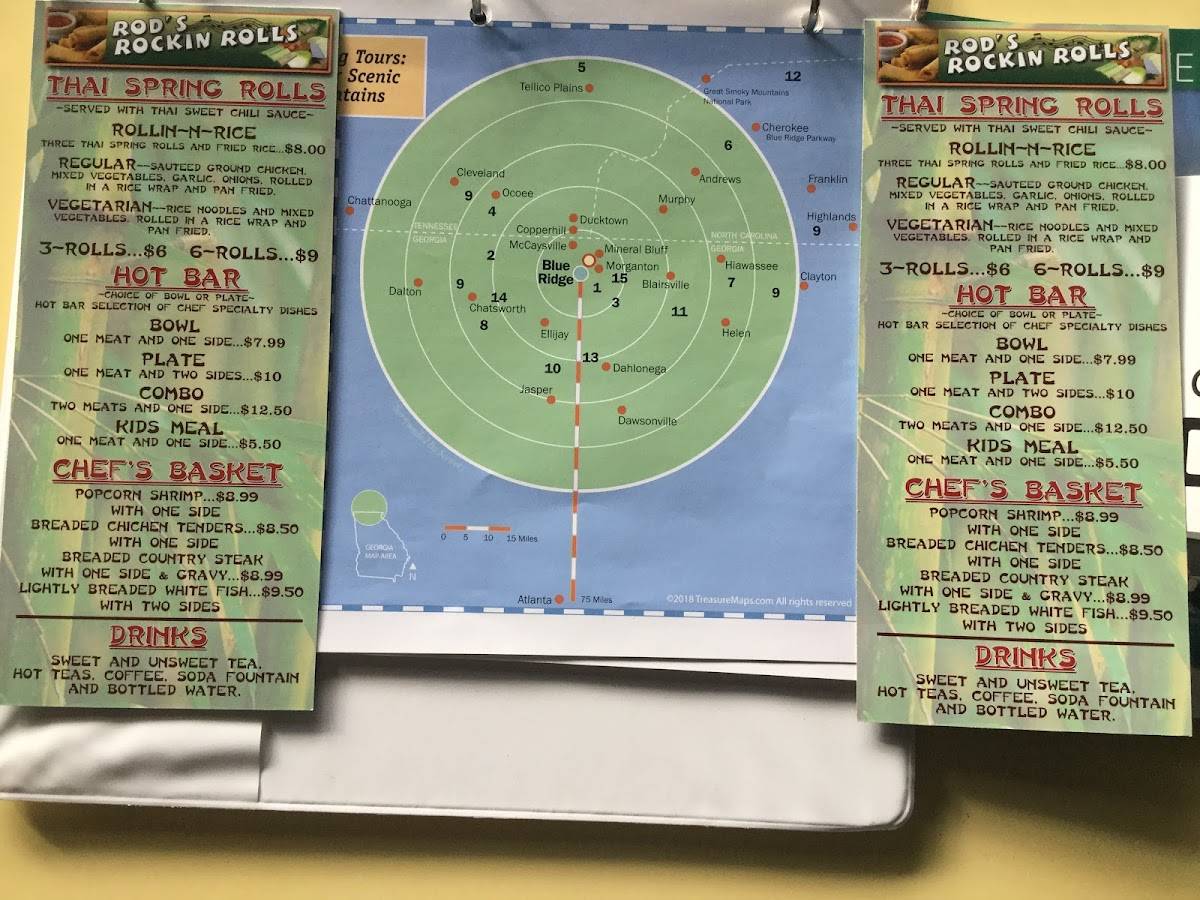 Menu at Rod's Rockin Rolls fast food, Ducktown