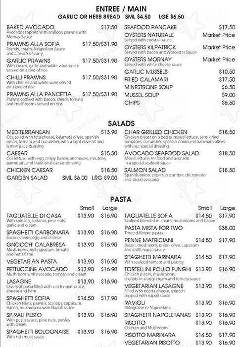 Menu at Sofia Camberwell fast food, Camberwell