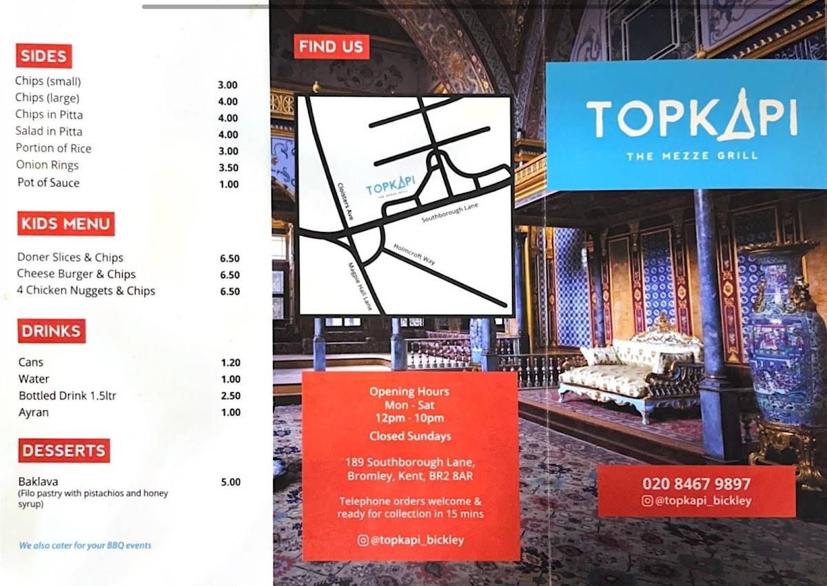 Menu at Topkapi Meze Grill fast food, Bromley, 189 Southborough Ln
