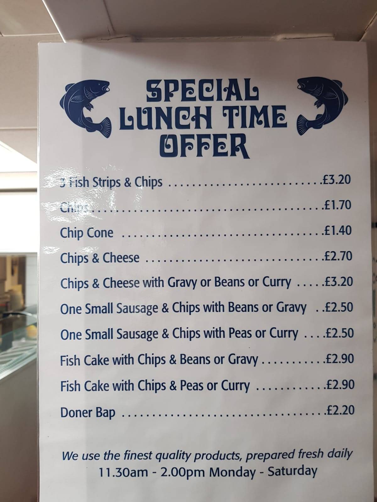 Menu at Welsh Row Fryer restaurant, Nantwich, 82 Welsh Row