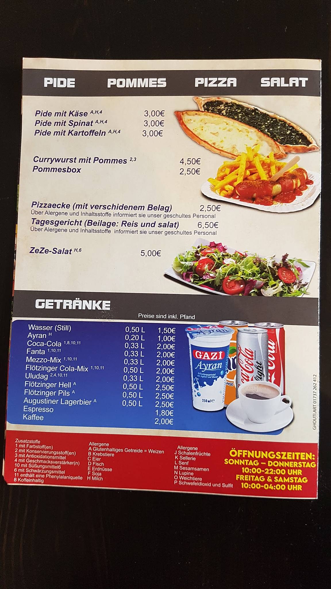 Speisekarte von Zeze Imbiss fast Food, Rosenheim, Kaiserstraße 26