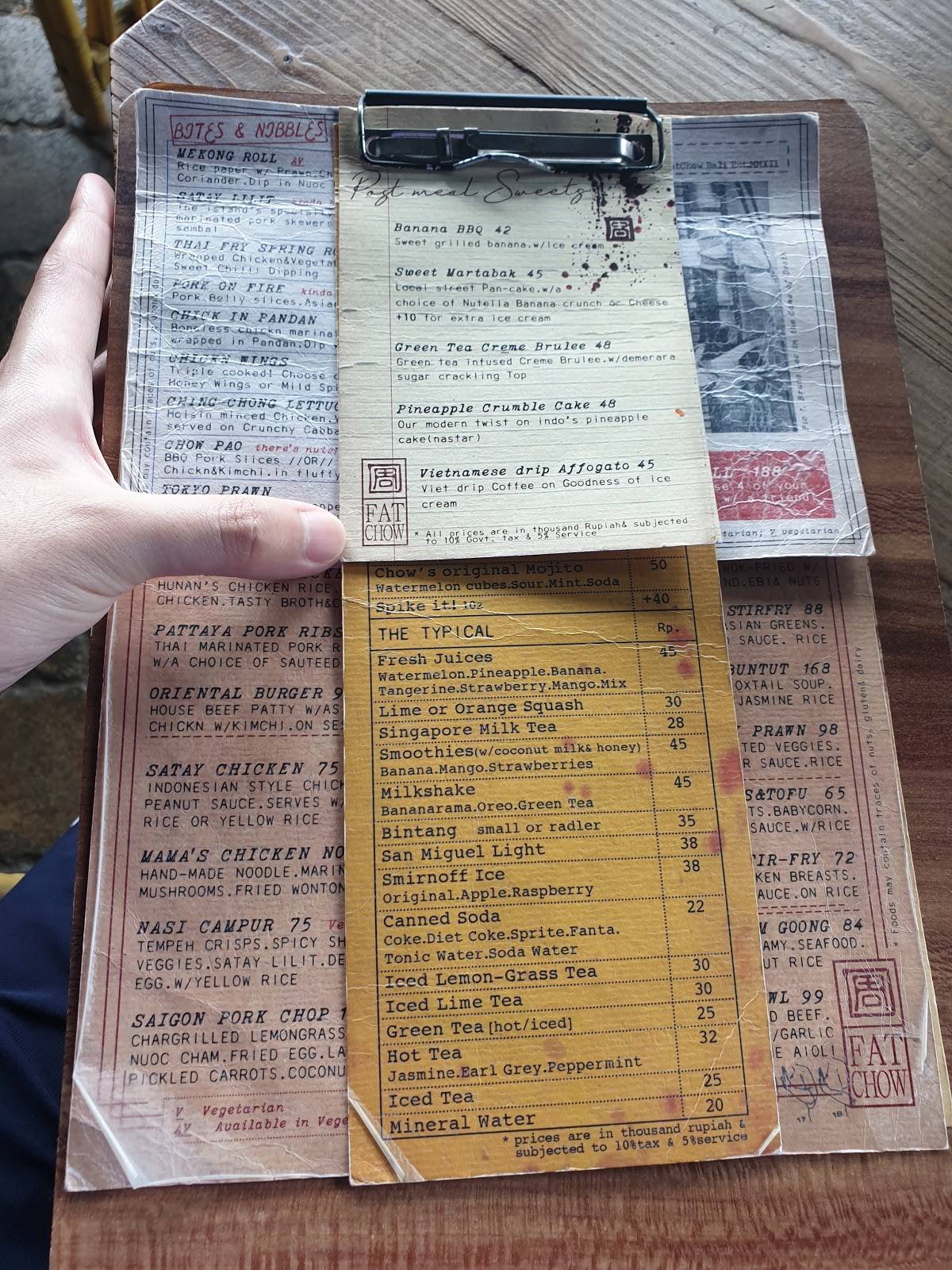 Menu at Fat Chow Temple Hill restaurant, Kuta