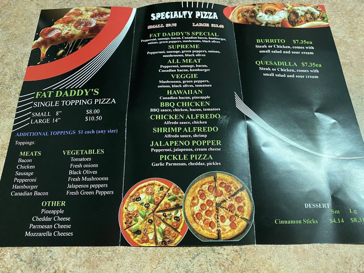 Menu at Fat Daddy’s Pizza and Tacos pizzeria, Yukon, 205 S Czech Hall Rd