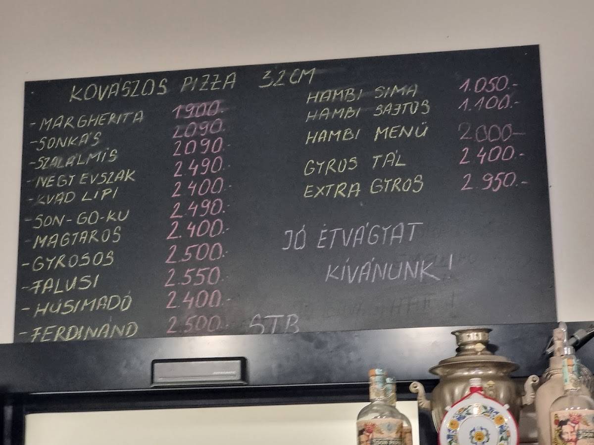 Menu at Ferdinánd Bisztró restaurant, Kunmadaras