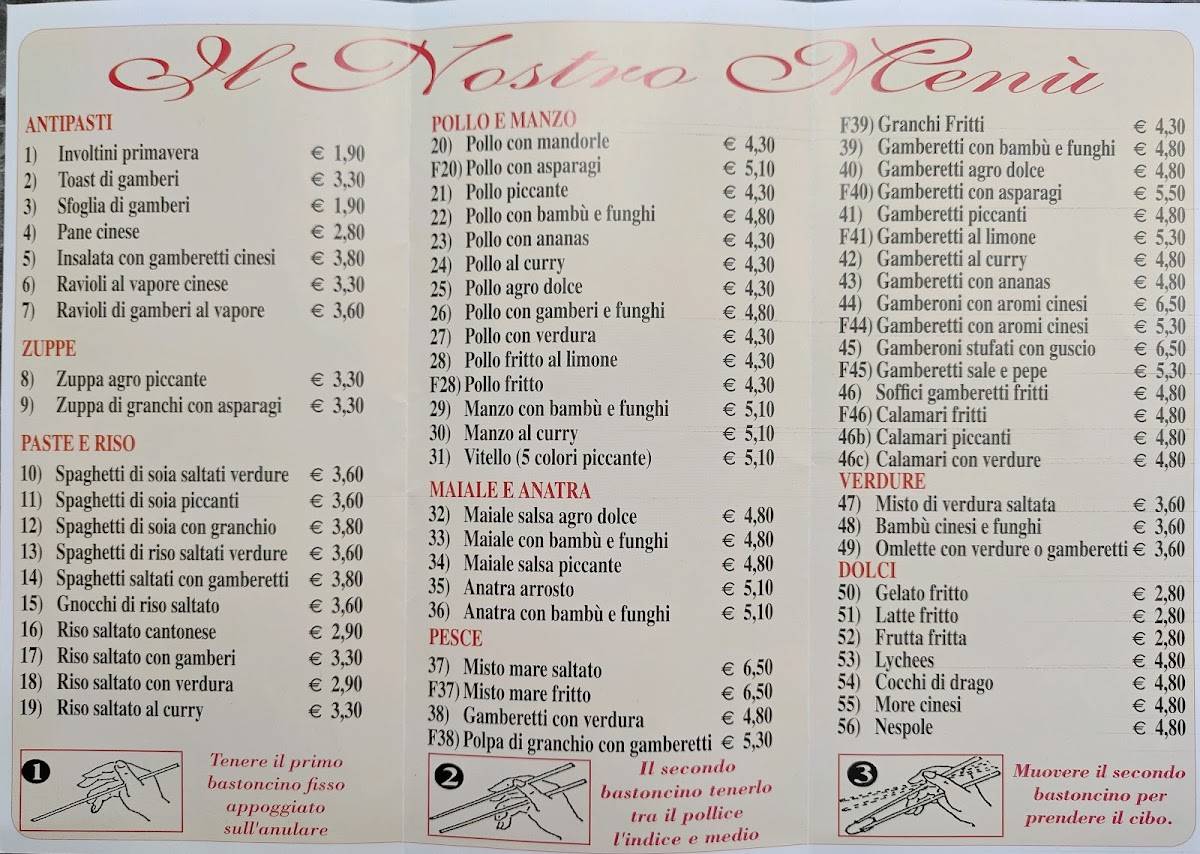 Menu at Jasmine restaurant, Ferrara