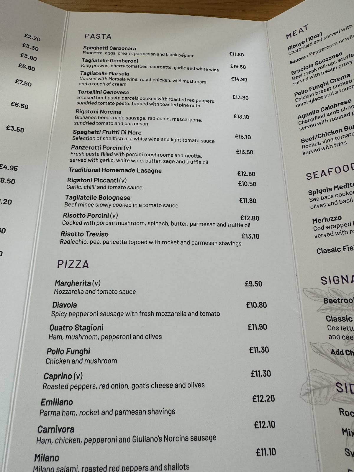 Menu at Fico's Italian Bistro restaurant, Kirkliston