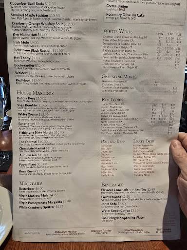 Menu at Fieldstone Grill restaurant, Portage