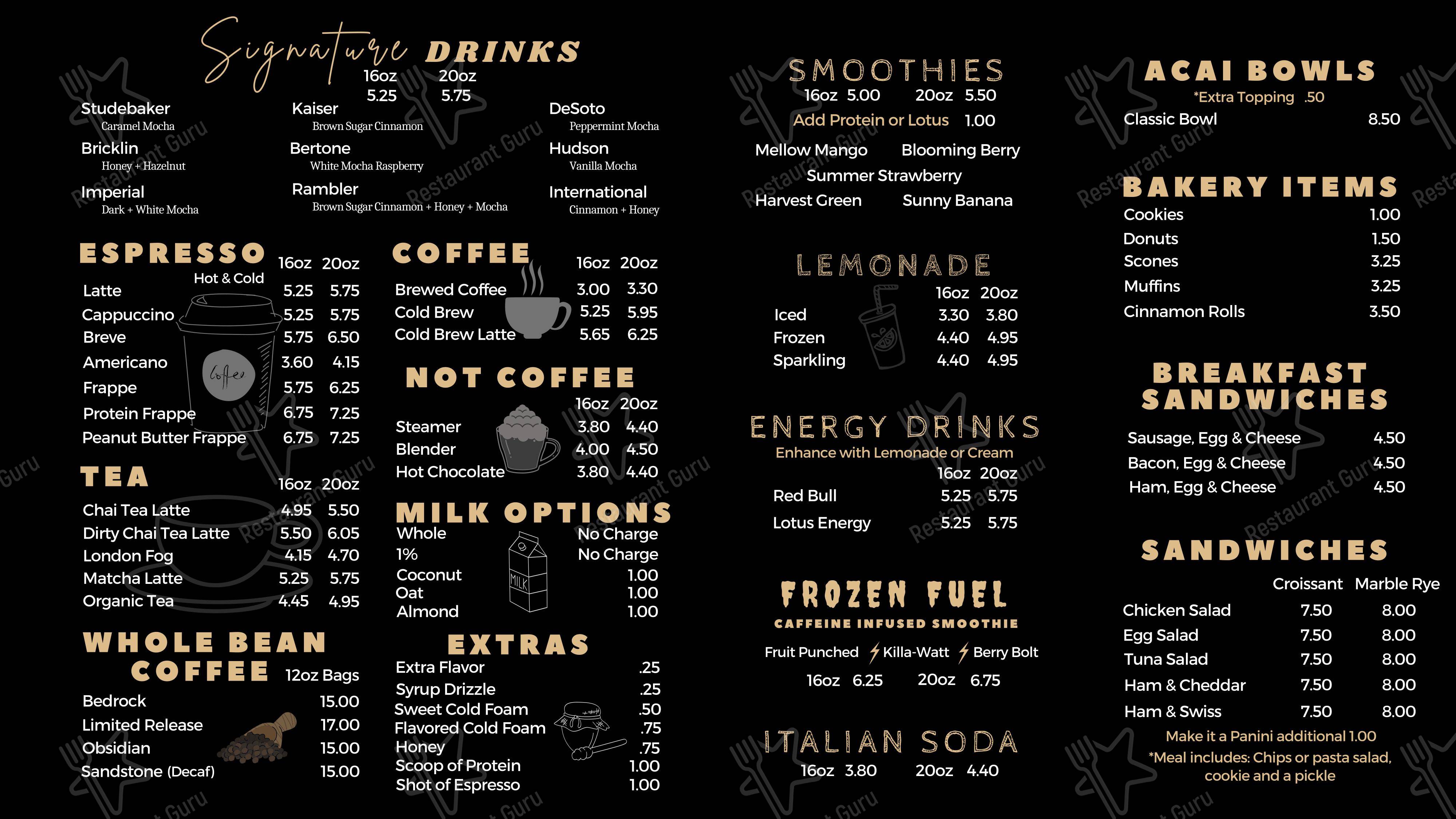 Menu at Fifty-Nine Grind, Cherokee