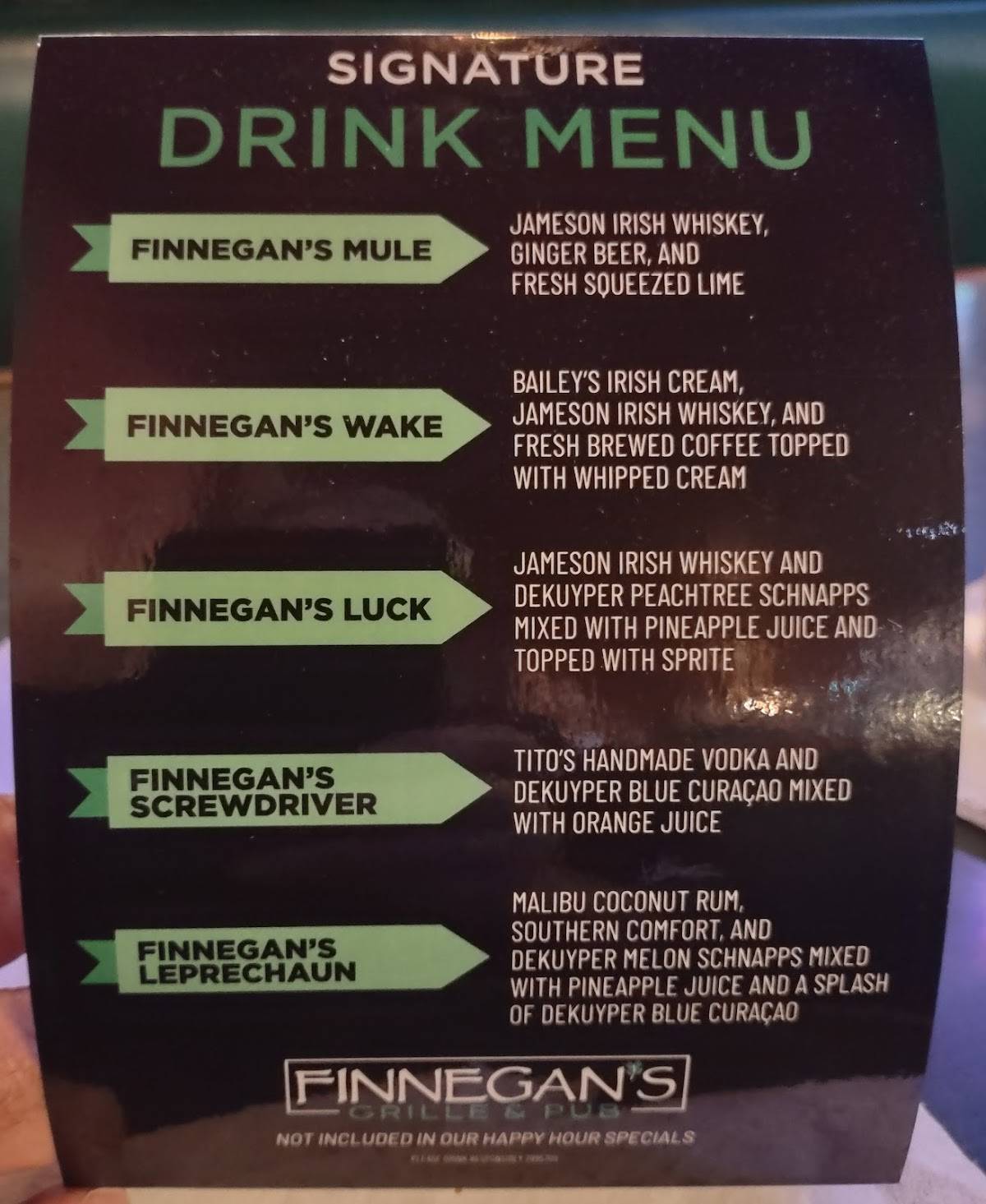 Menu at Finnegans Grill Pub, Port Charlotte