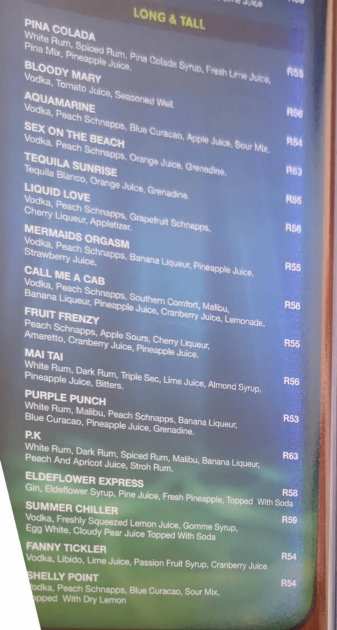 Menu at Finnezz Restaurant & Cocktail Cafe, Port Elizabeth, 7 Oakworth Road