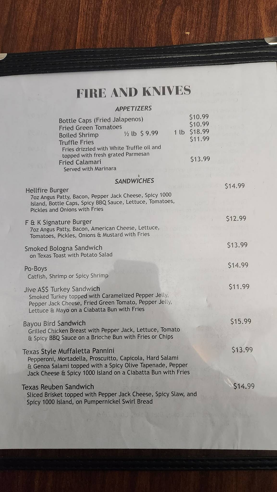 Menu at Fire & Knives Bar & Grill, Linden