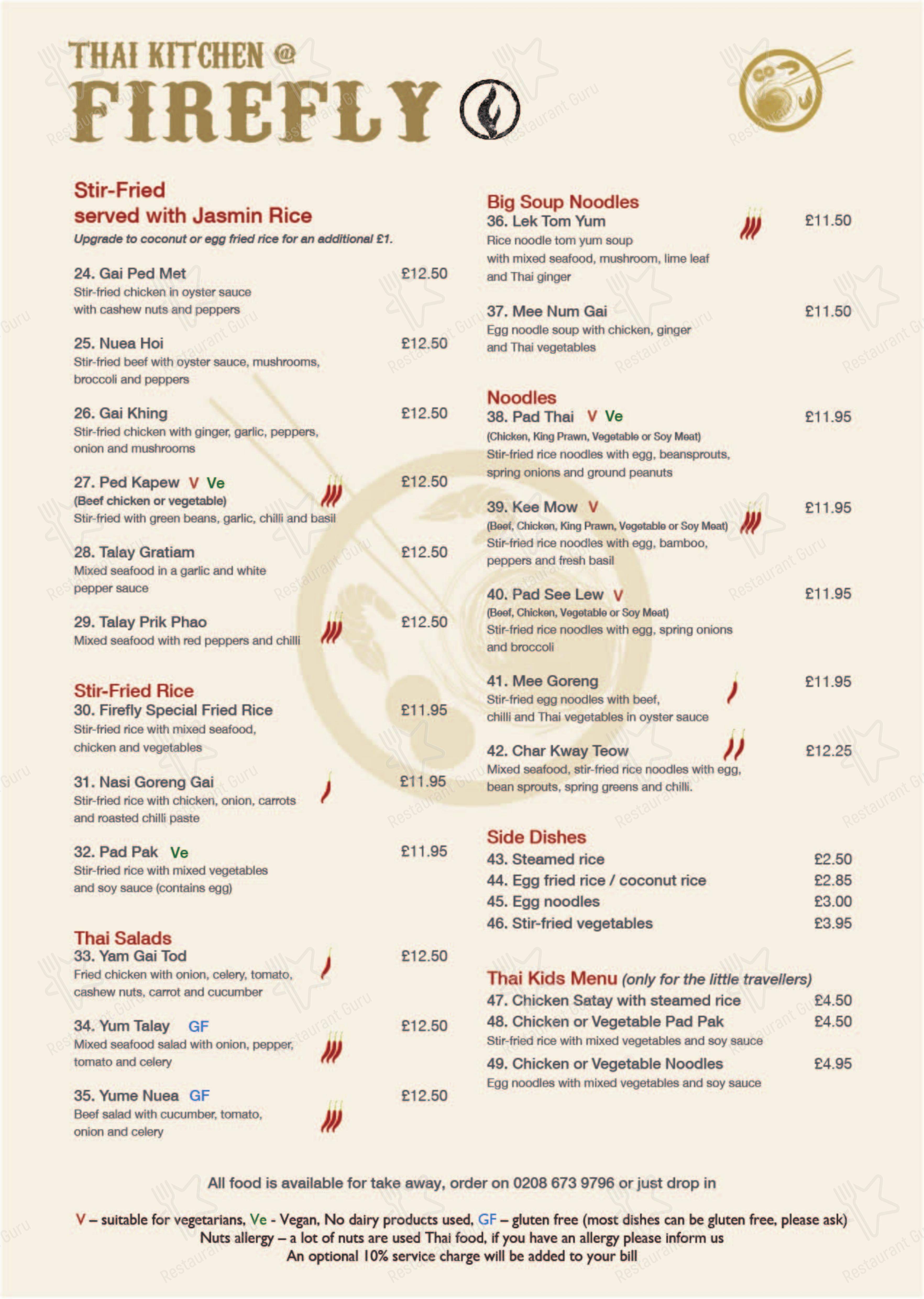 Menu at Firefly Bar & Thai Kitchen, London, 3 Station Parade