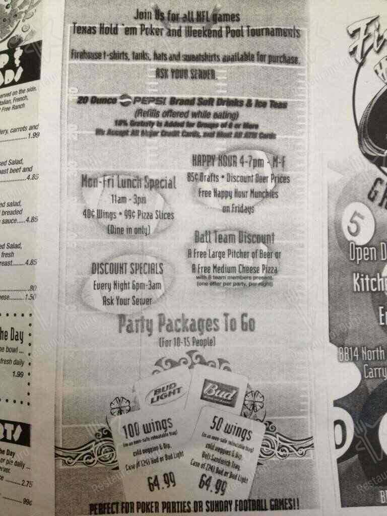 Menu at Firehouse Grill & Pub Inc, Temple Terrace