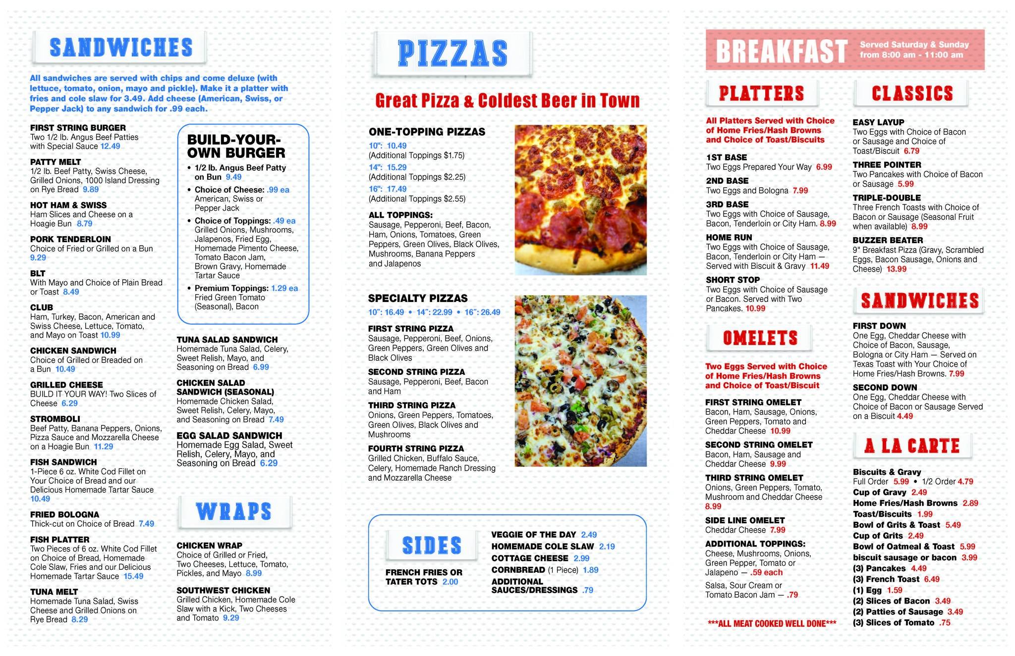 Menu at First String Bar & Grill, Louisville