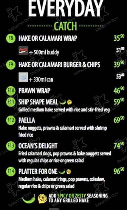 Menu at Fishaways restaurant, Port Shepstone