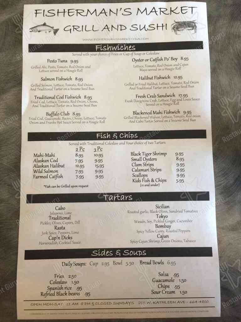 Menu at Fisherman’s Market & Grill restaurant, Coeur d'Alene