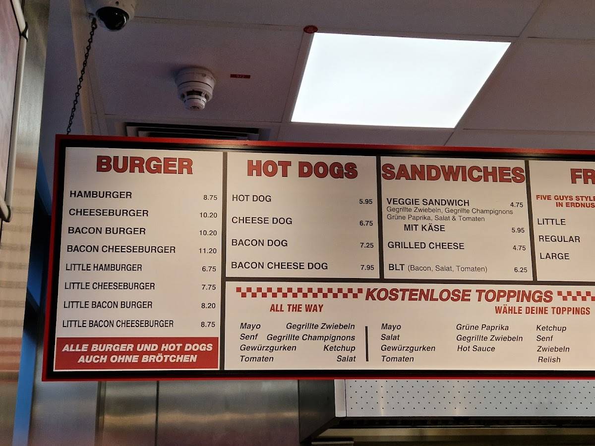 Speisekarte von Five Guys Heidelberg Hauptstraße restaurant, Heidelberg