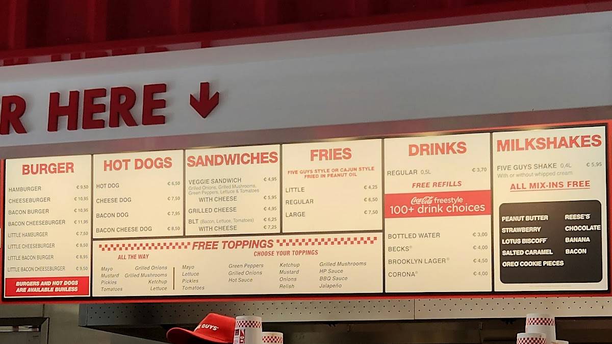Speisekarte von Five Guys Ramstein Air Base restaurant, Ramstein-Miesenbach