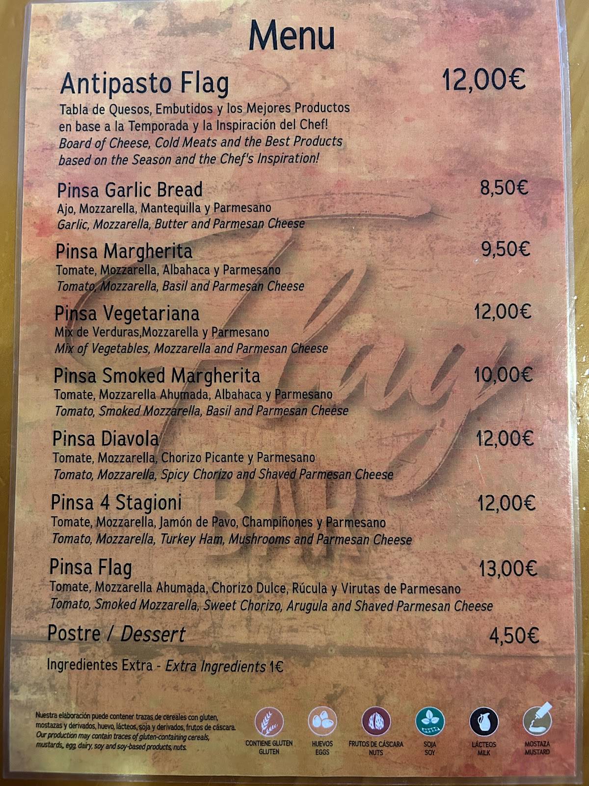 Menu at Flag Bar, El Paraíso