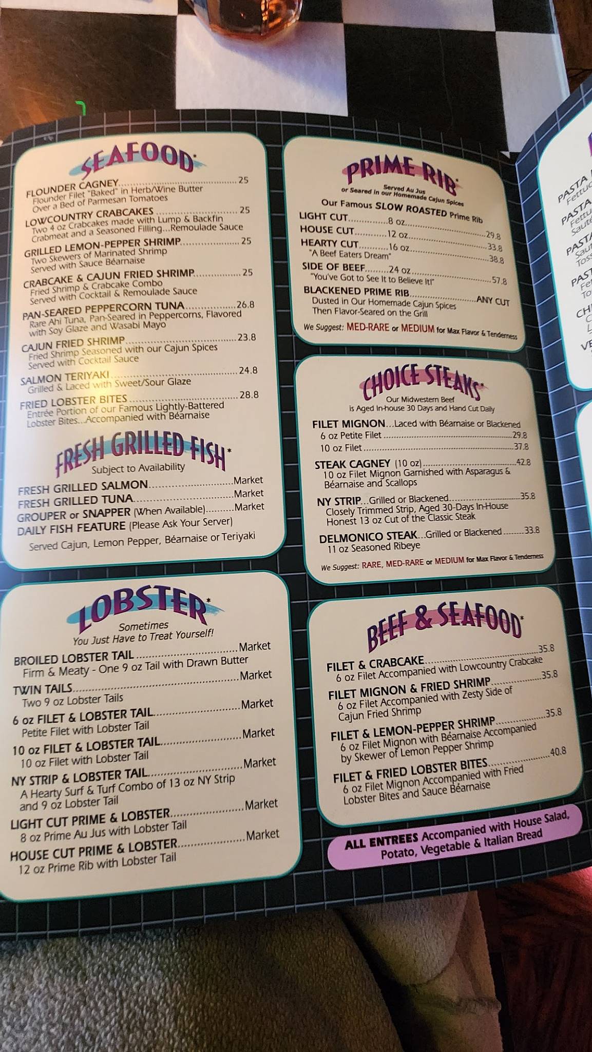 Menu at Flamingo Grill steakhouse, Myrtle Beach, N Kings