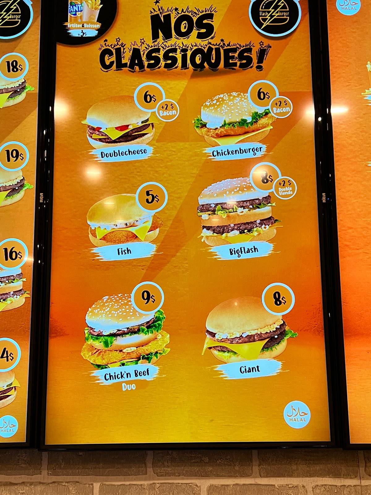 Carta del restaurante Flash Burger, Montréal