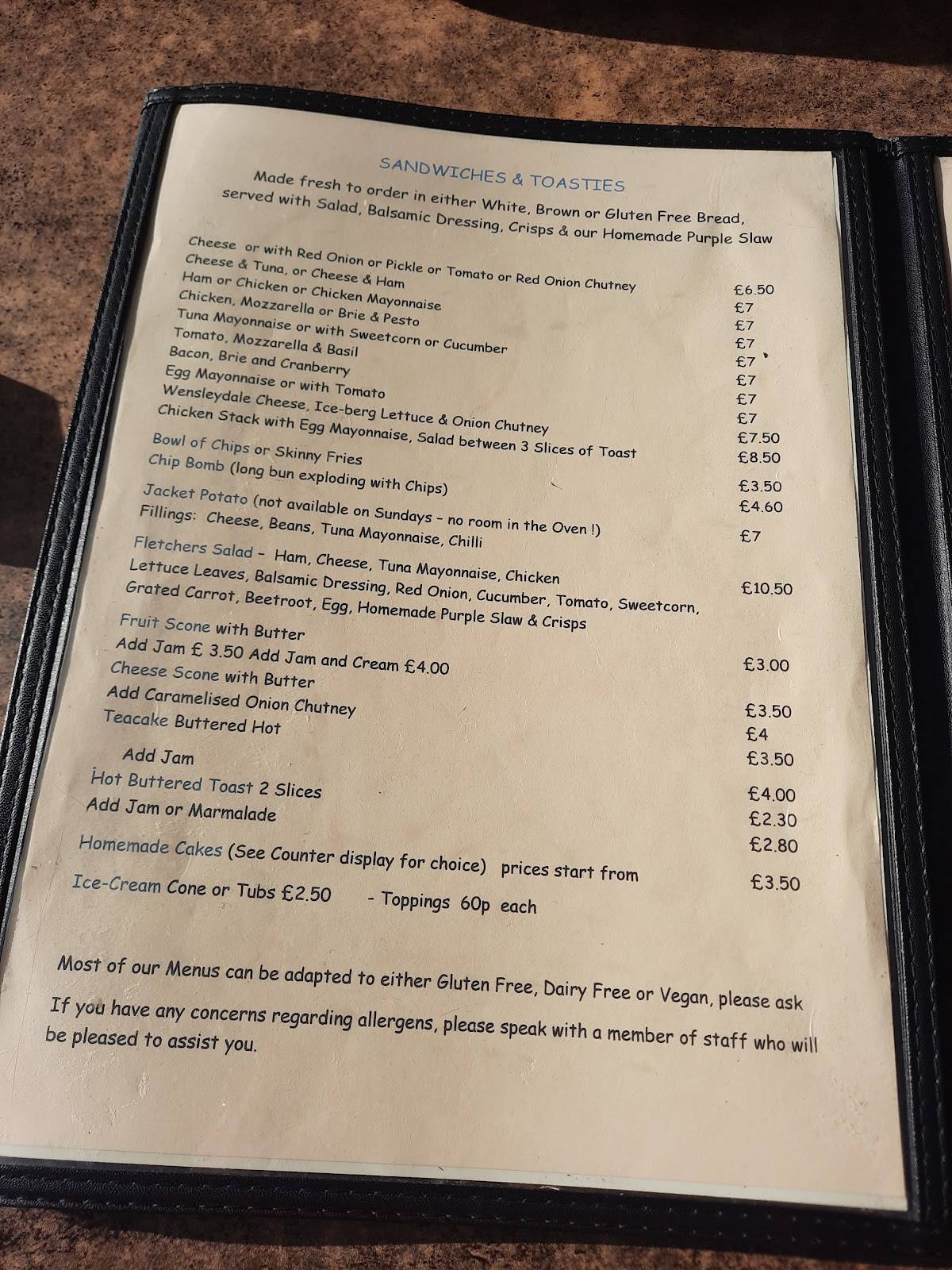 Menu at Fletchers Farm Coffee Shop cafe, Great Ayton
