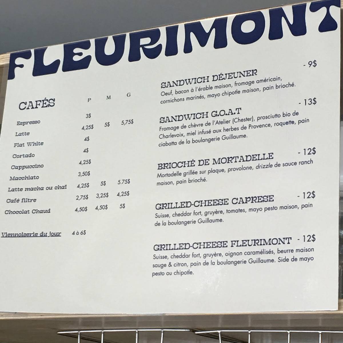 Menu at Fleurimont Café & Vin, Montréal