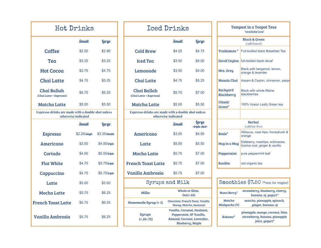 Menu at FlipSide Coffee cafe, Thomaston