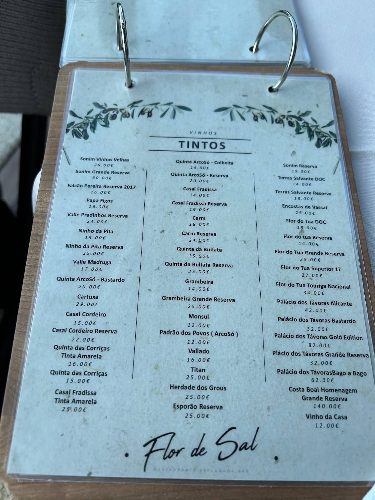 Menu em Flor de Sal restaurante, Mirandela