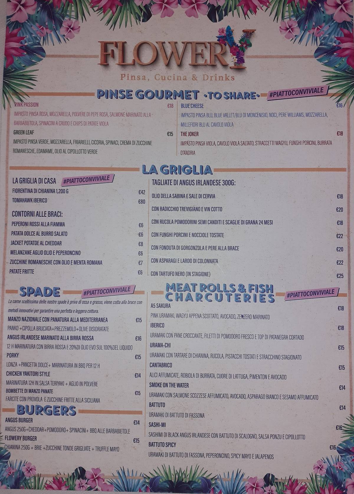 Menu da Flowery Rome ristorante, Roma, Via Fiume Bianco