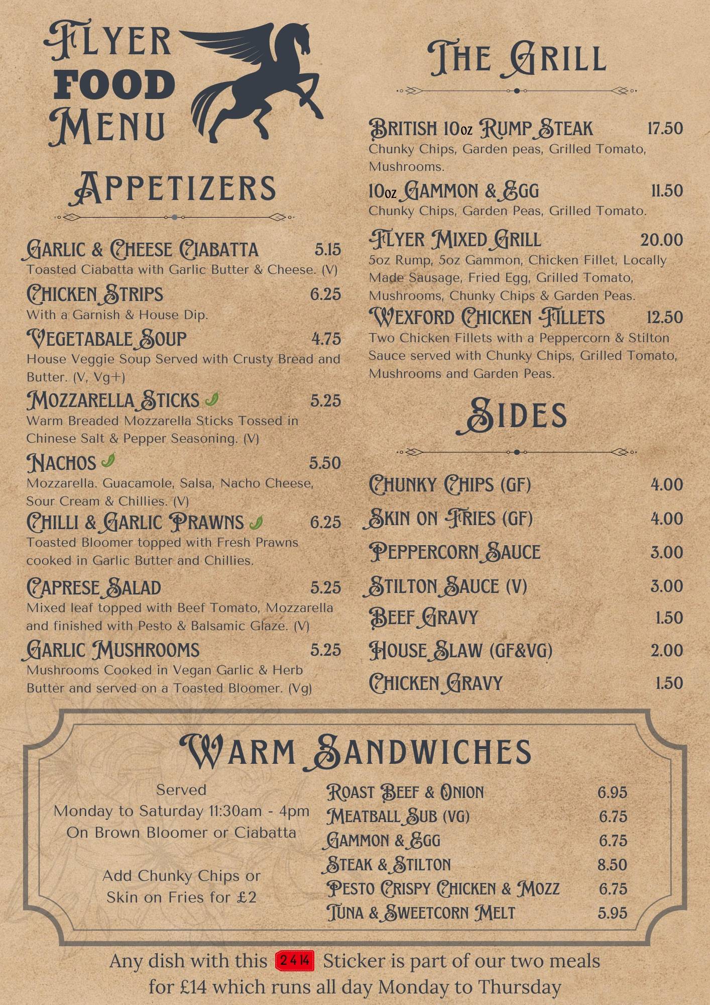 Menu at Flying Horse Hotel pub & bar, Rochdale