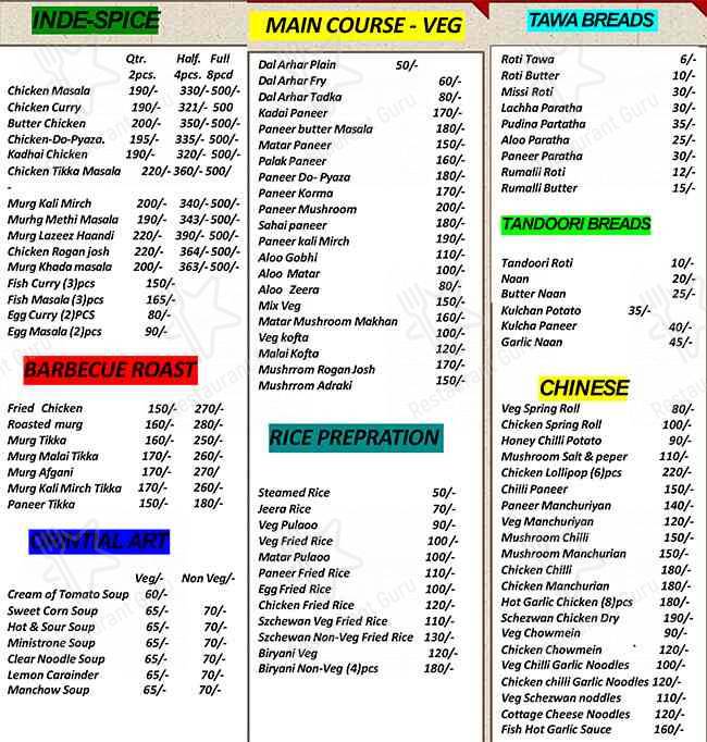 Menu at Food Of Heaven, Allahabad
