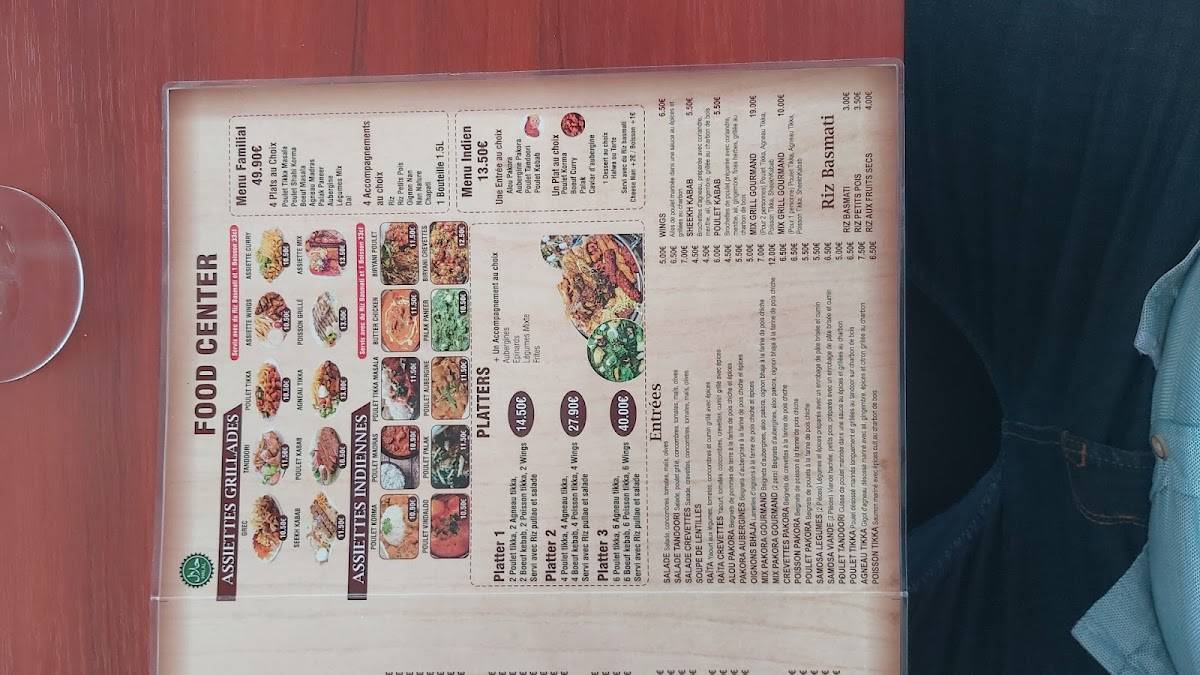Menu au Food center restaurant, Lucé
