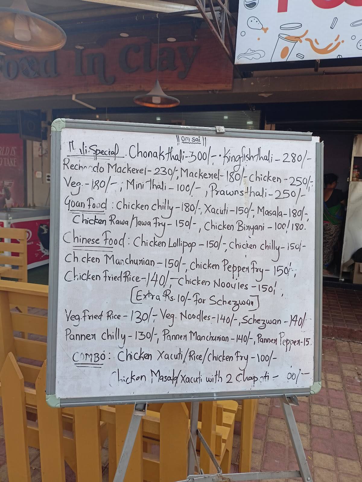 Menu at Food in Clay, Ponda