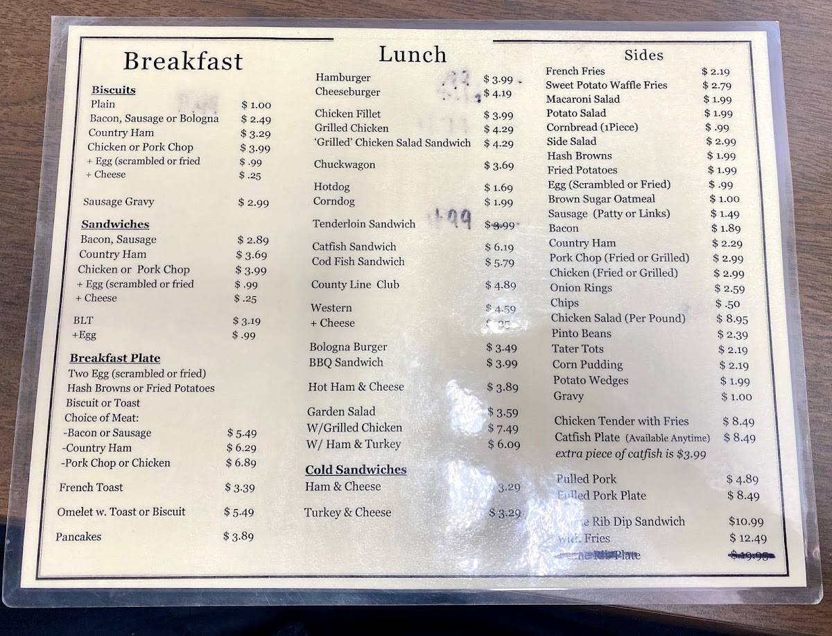Menu at County Line Mini Mall & Cafe, Forest