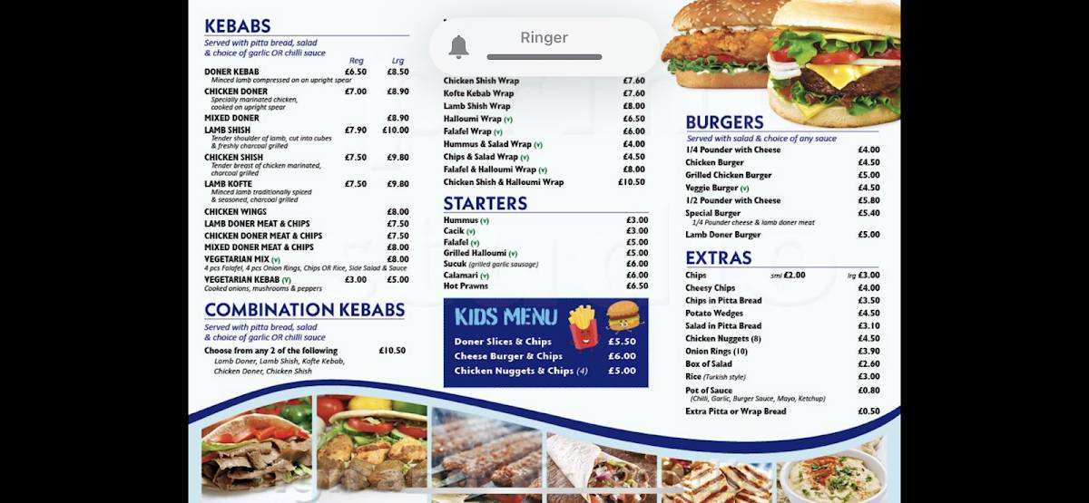 Menu at Forest Hill Kebab restaurant, London, 102 Forest Hill Rd