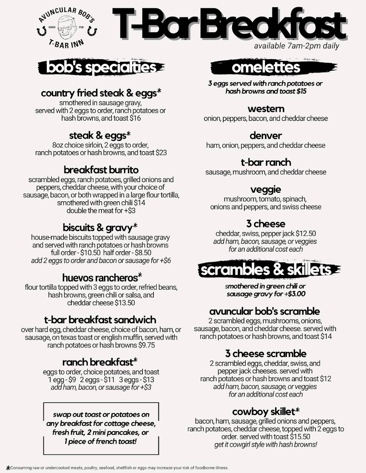 Menu at T Bar, Wellington, W Cleveland Ave