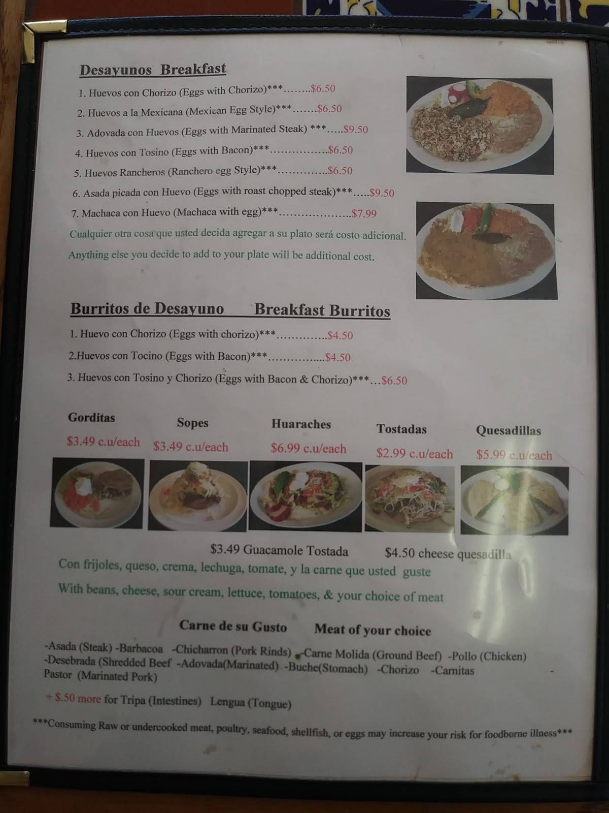 Menu at El Rey Del Taco restaurant, Fort Lupton