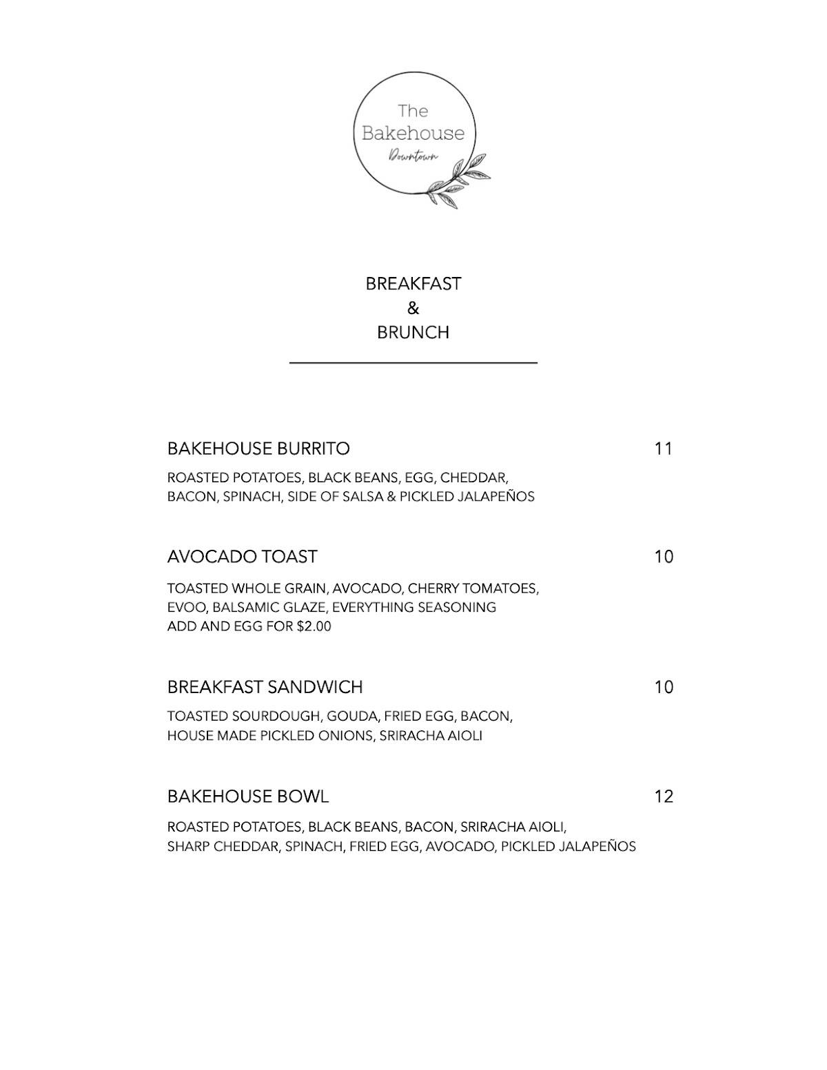 Menu at The Bakehouse cafe, Fort Payne