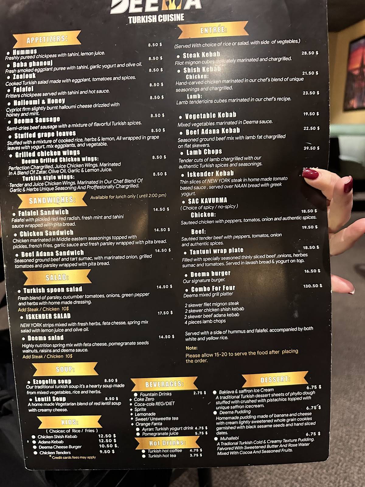 Menu at Deema Turkish Cuisine restaurant, Fort Wayne