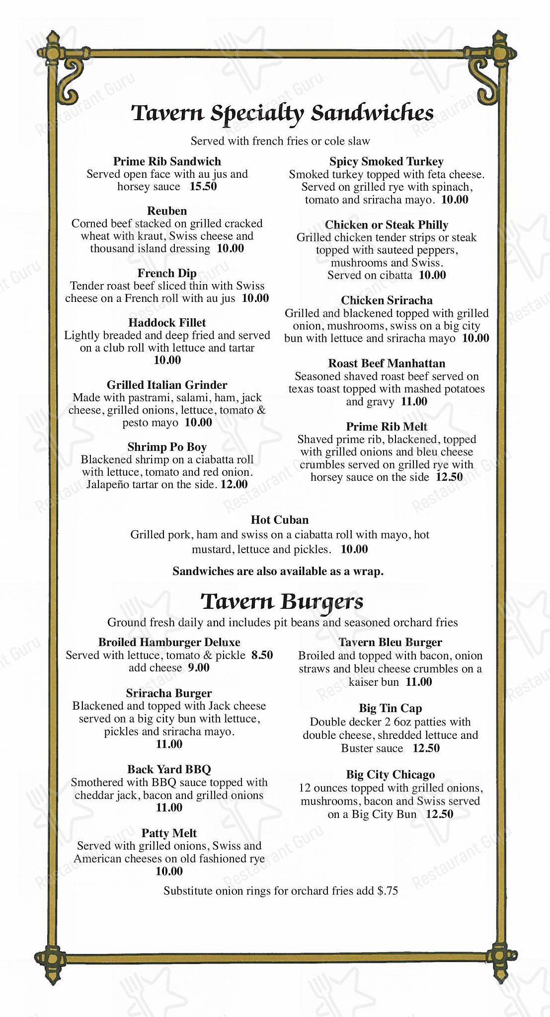Menu at Hall's Tavern at Coventry desserts, Fort Wayne