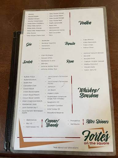Menu at Forte's on the Square steakhouse, Crossville
