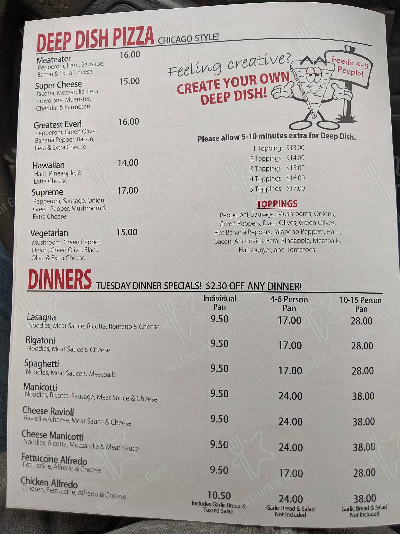 Menu at Fostoria Pizza Palace restaurant, Fostoria, N County Line St