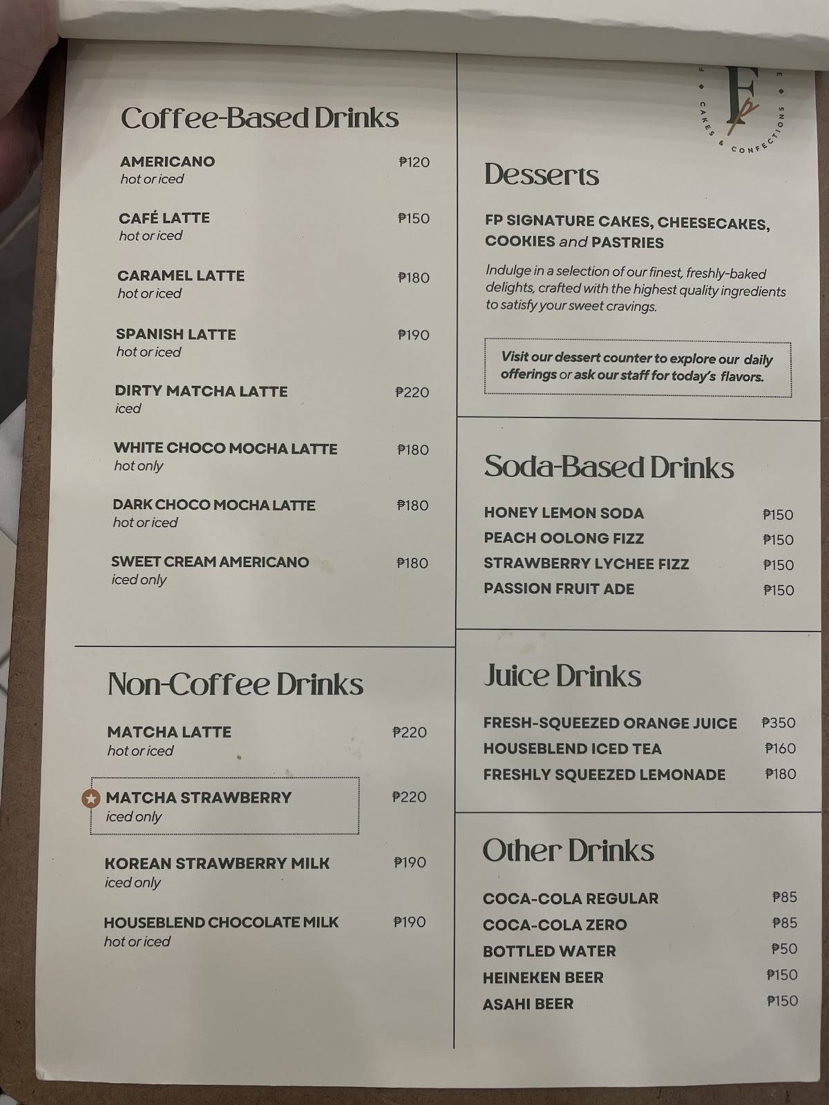 Menu at Fraiche Patisserie cafe, Quezon City