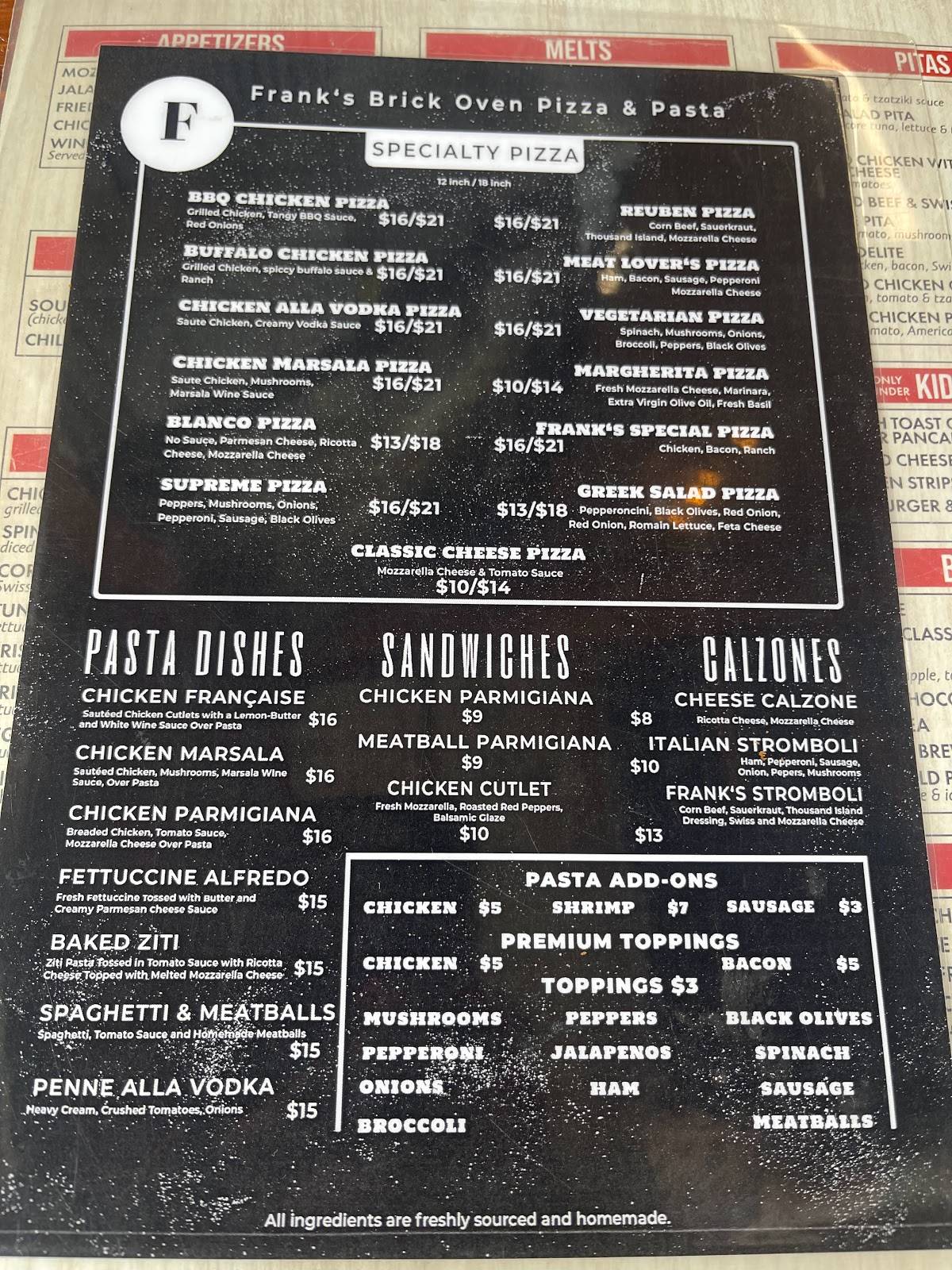 Menu at Frank's Deli & Grill restaurant, Detroit