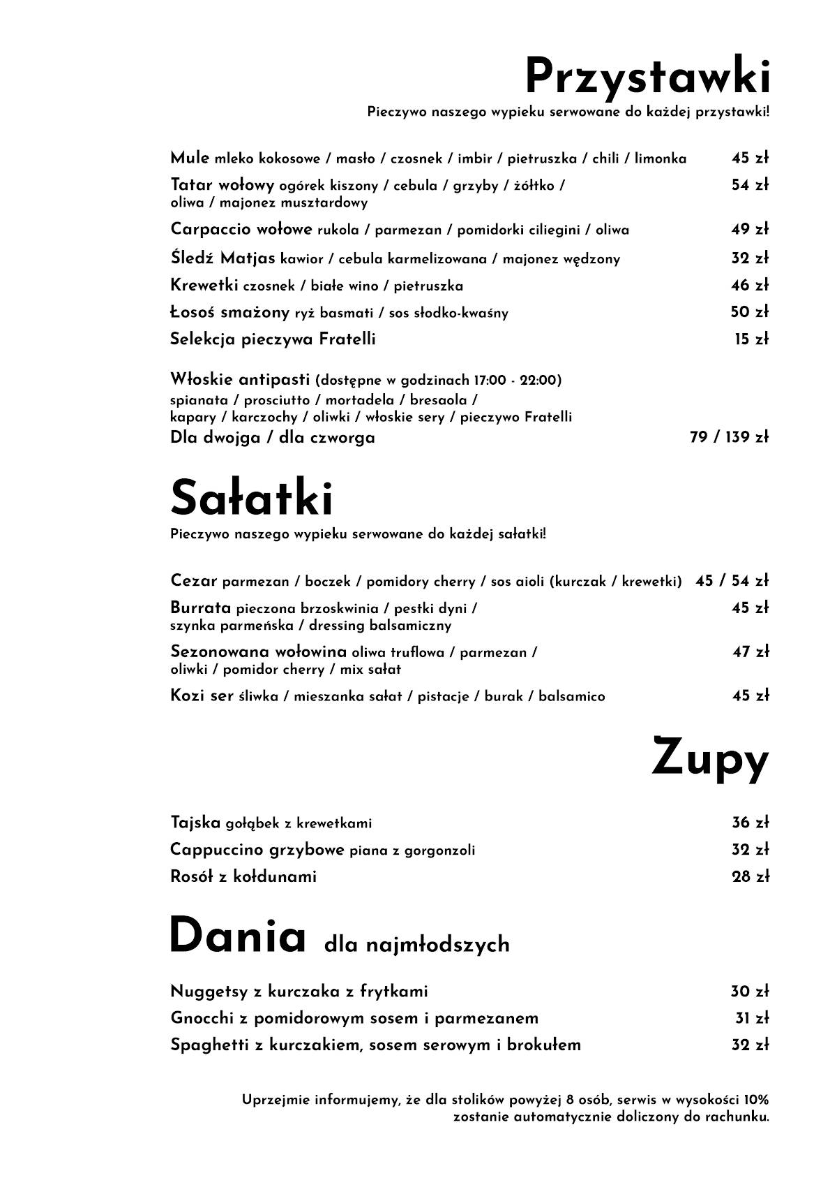 Menu at Fratelli by Krężel restaurant, Glogow