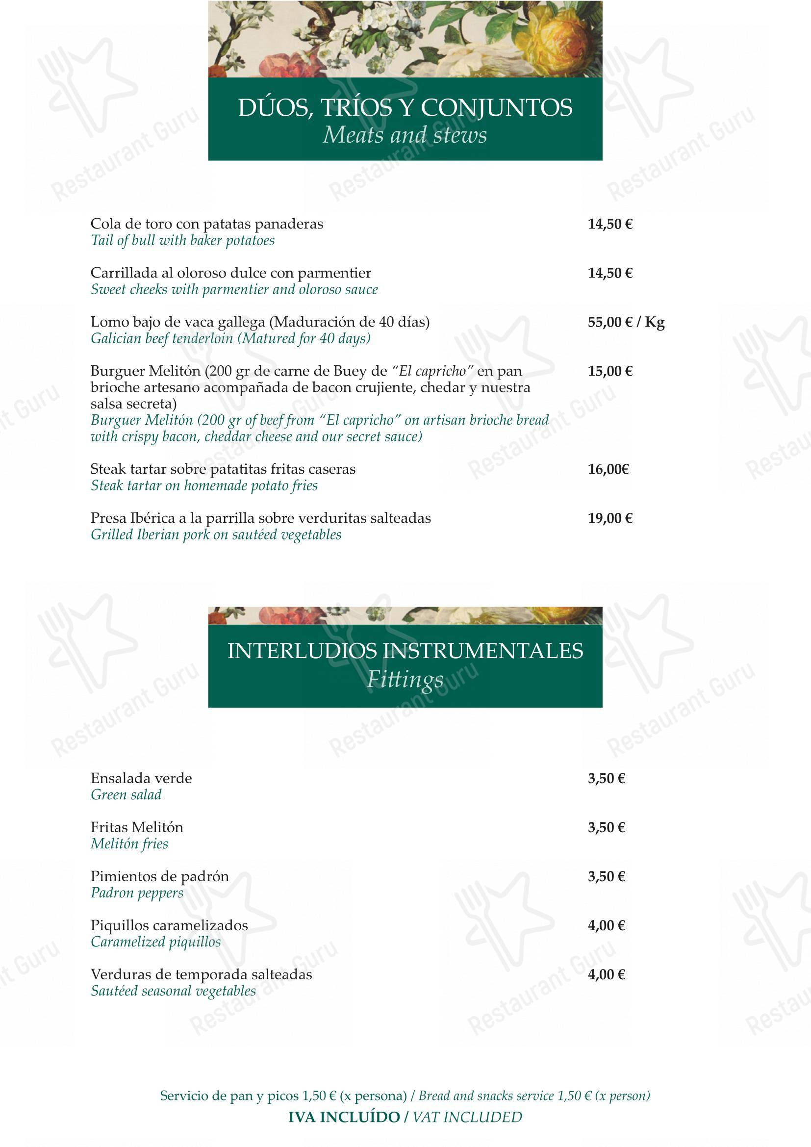 Menu at Fray Melitón Restaurante, Seville