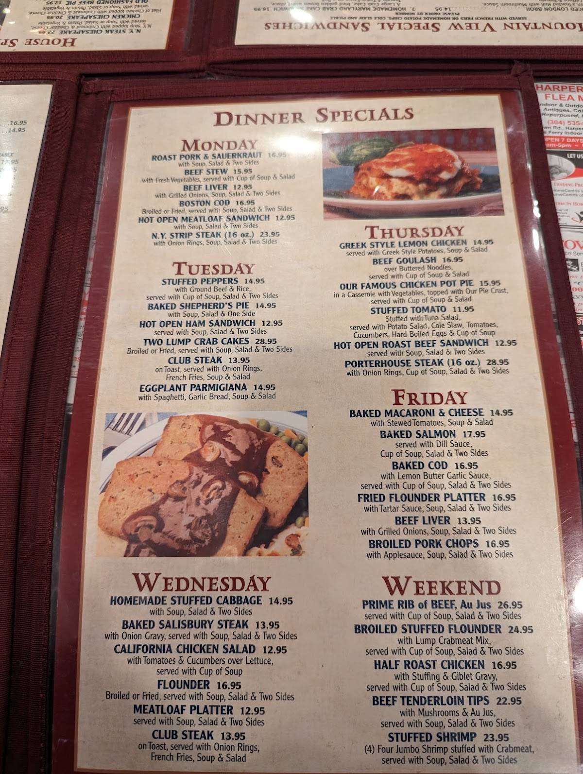 Menu at Mountain View Diner fast food, Frederick